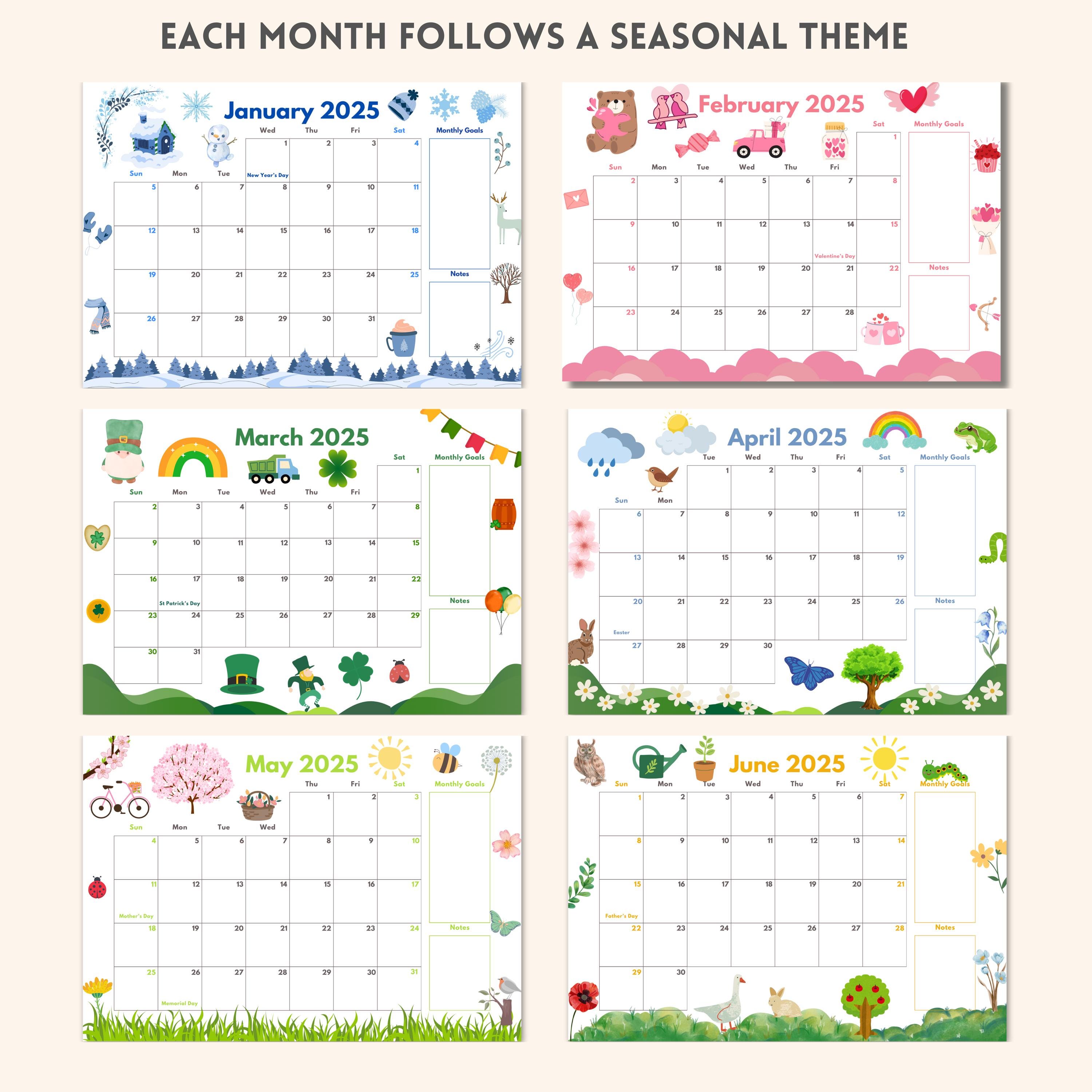 2025 Calendar Printable Editable Monthly Planner Kids Schedule ...