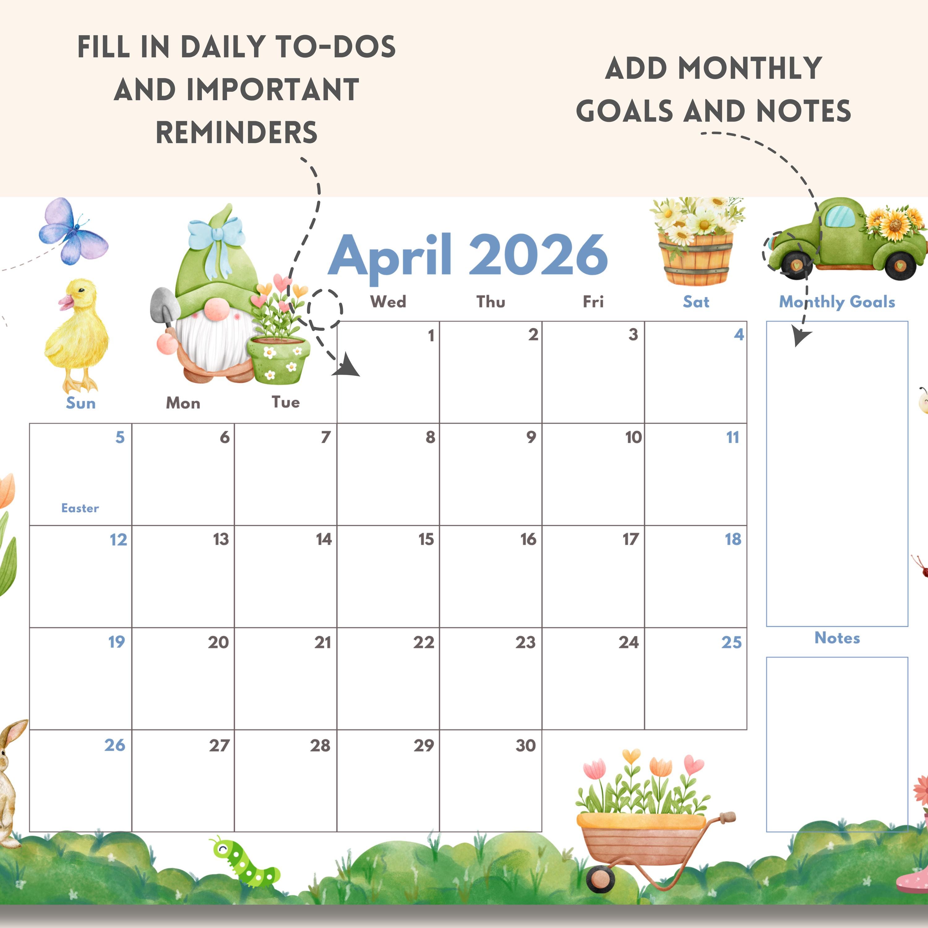 2026 Monthly Calendar Printable Cute Kids Calendar Editable Family ...