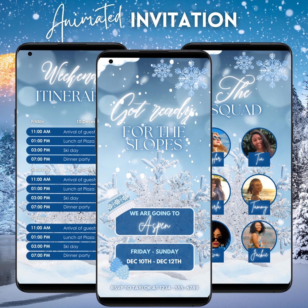 Winter Vacation Invitation Itinerary Template Ski Trip Digital Invite ...