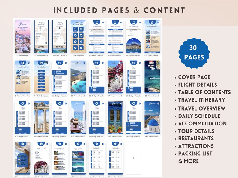 Travel Itinerary Template Seven Day Trip Planner Custom Mobile Travel ...