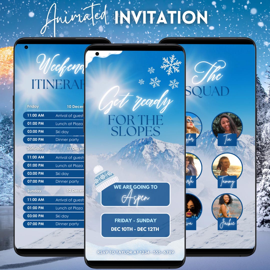 Ski Trip Itinerary Template Winter Vacation Invitation Christmas ...