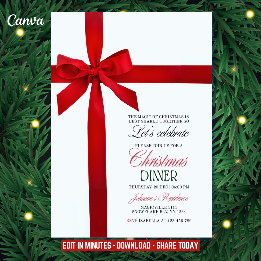 Christmas Invitation Card Printable Editable Christmas Invite Elegant ...