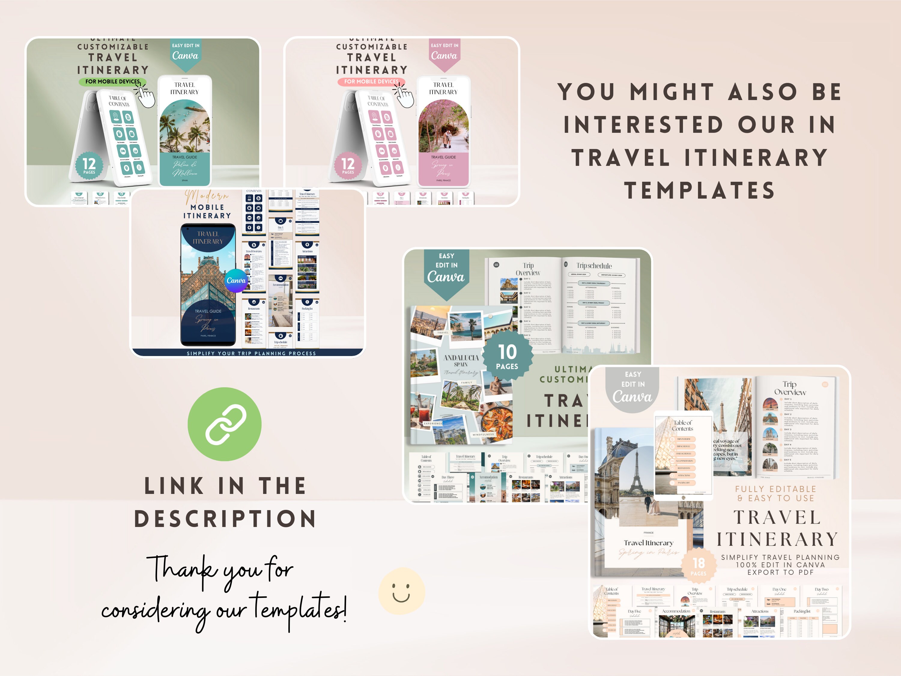 Digital Travel Itinerary Template Honeymoon Planner Custom Mobile ...