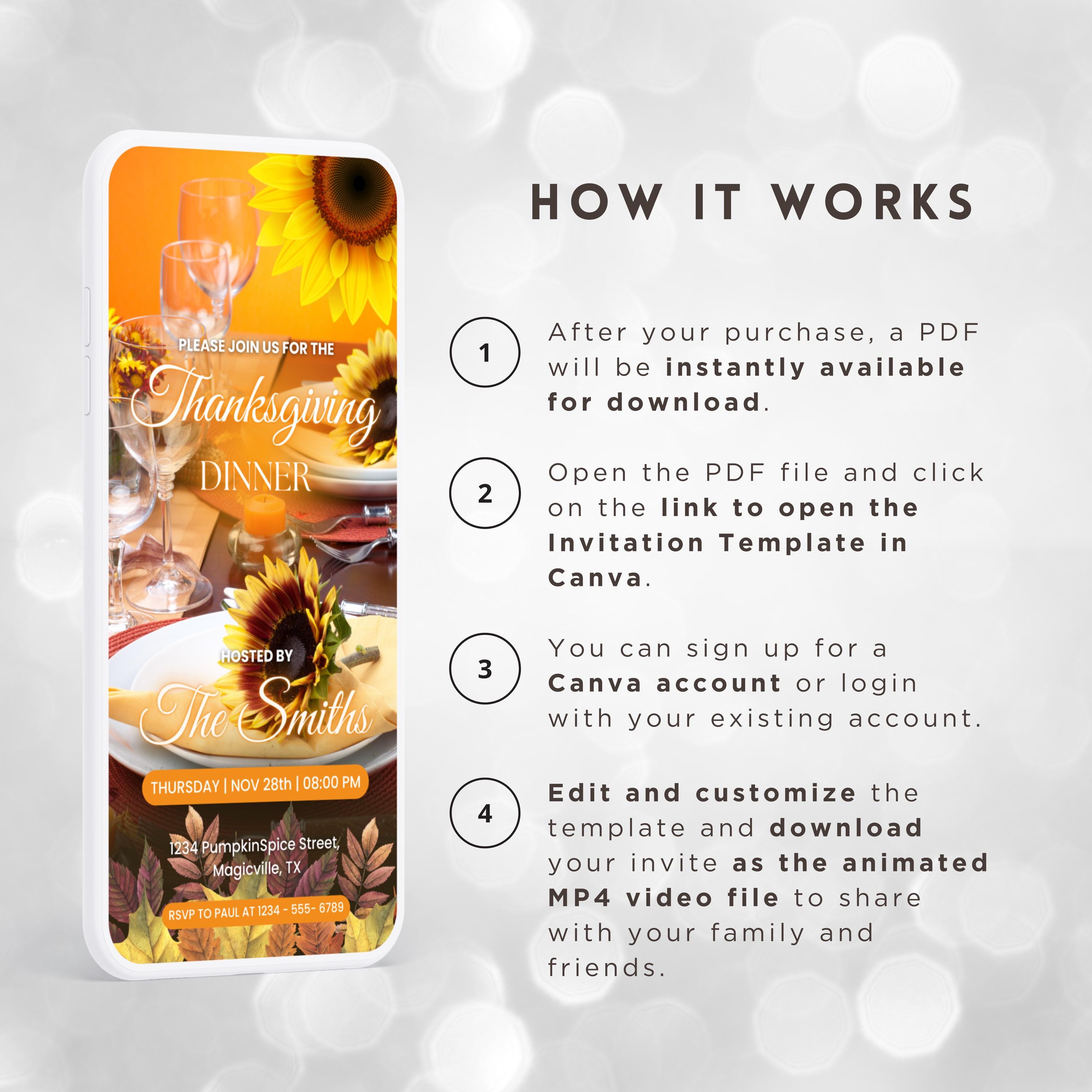 Animated Thanksgiving Invitation Digital Dinner Video Invite Template ...