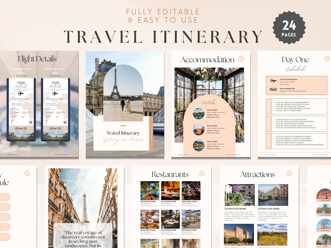 Travel Itinerary Template Editable Digital Vacation Plan Customizable ...