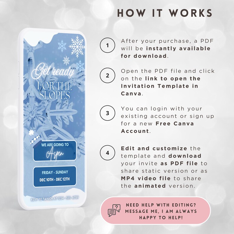 Ski Trip Invitation Itinerary Template Winter Vacation Digital Invite ...
