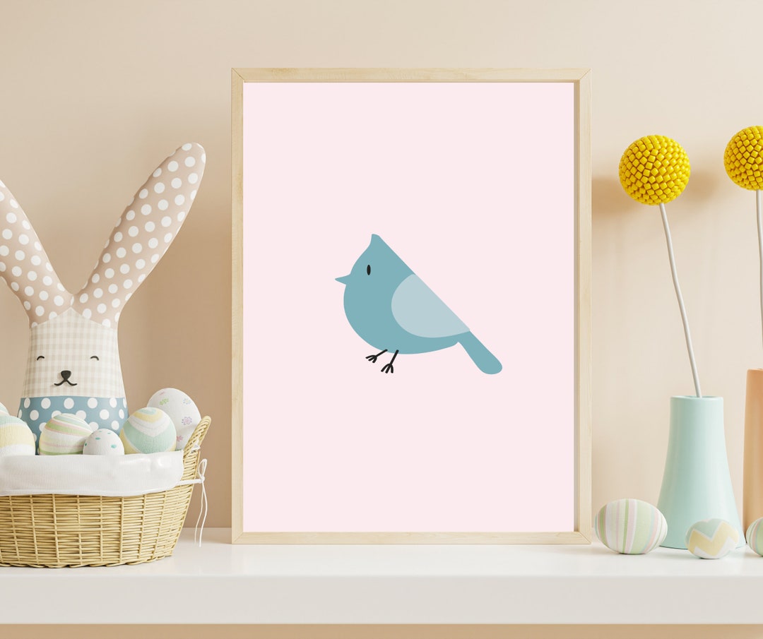 Little Bird Wall Art, Cute Birdie Poster, Pastel Pink Nursery Decor ...