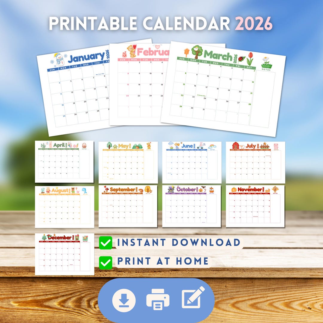 2026 School Monthly Printable Calendar Free Printable Templates