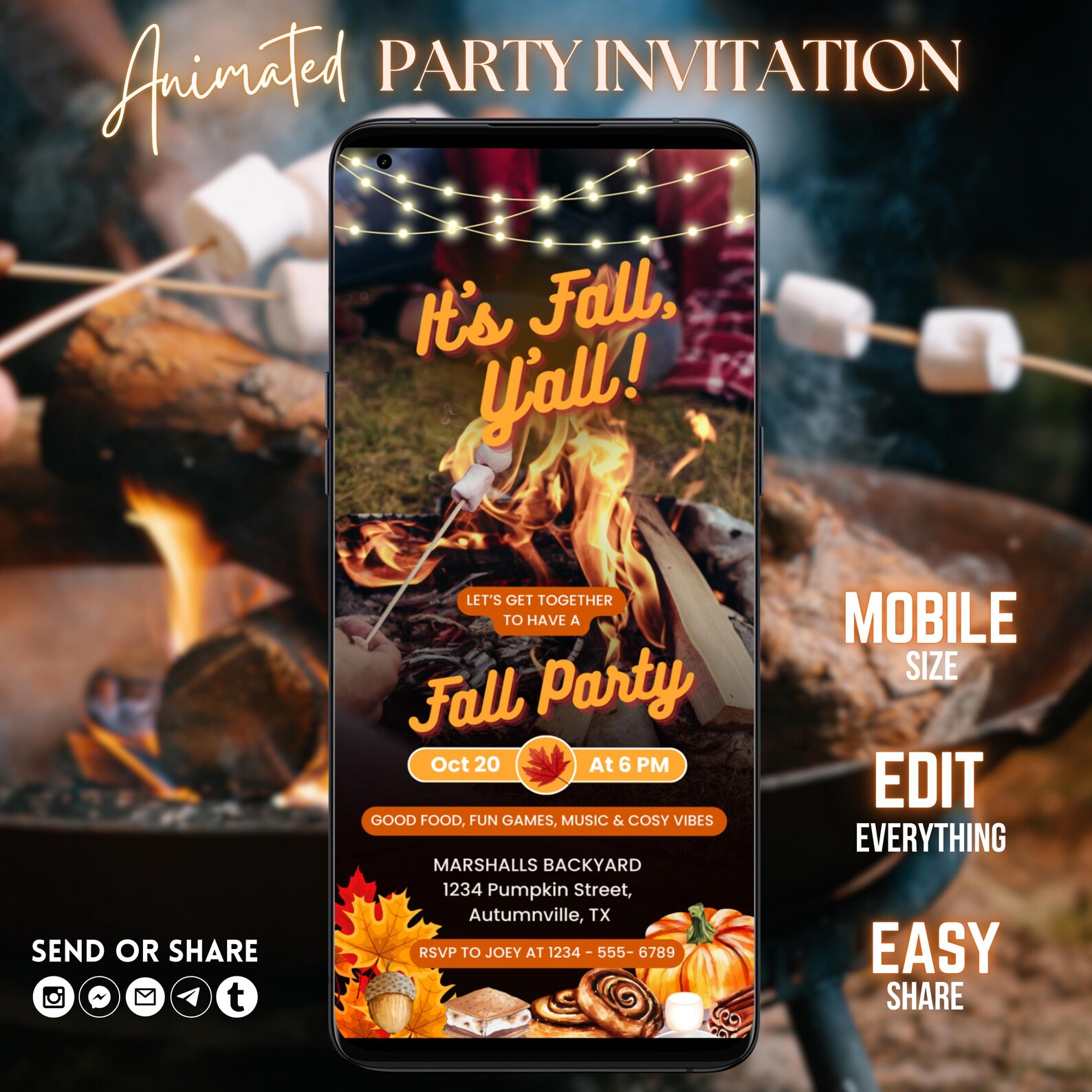 Editable Fall Party Invitation Digital Animated Fall Birthday Video ...