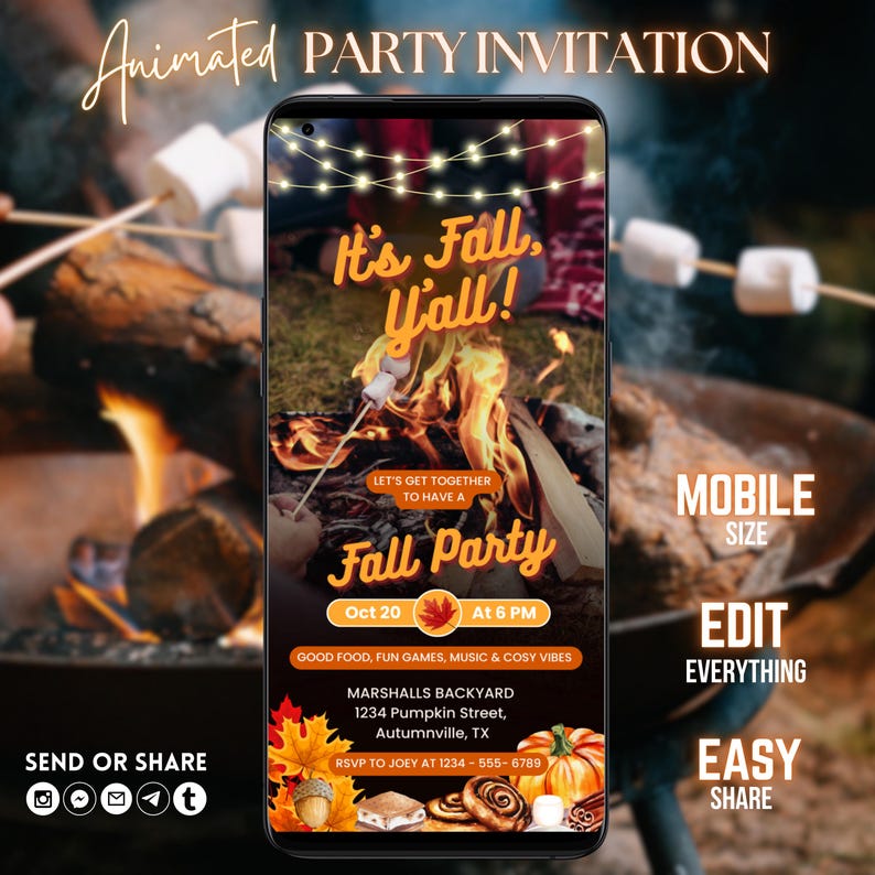 Editable Fall Party Invitation Digital Animated Fall Birthday Video ...