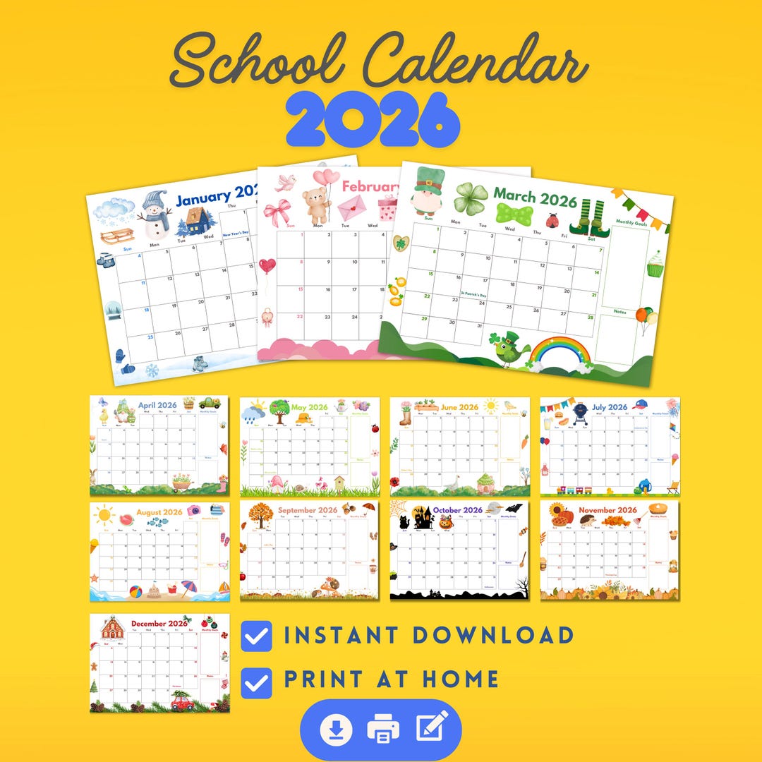 School Year Calendar 2026 Printable Monthly Calendar Editable Planner ...