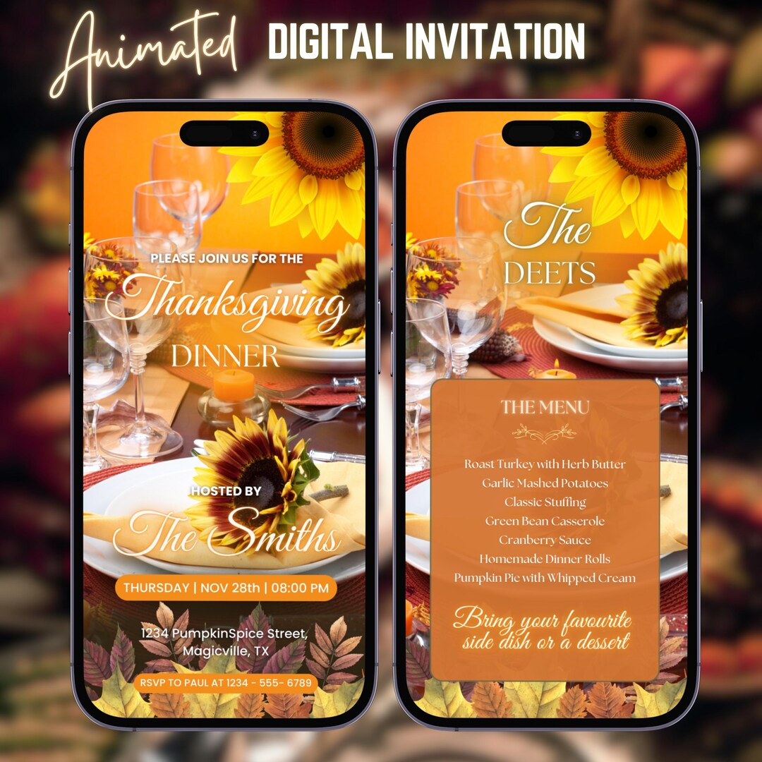 Animated Thanksgiving Invitation Digital Dinner Video Invite Template ...