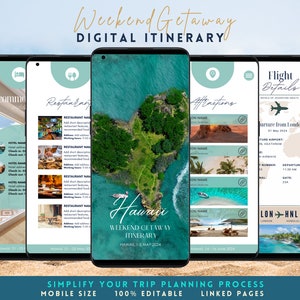 Travel Itinerary Template Weekend Getaway Trip Planner Custom Mobile ...