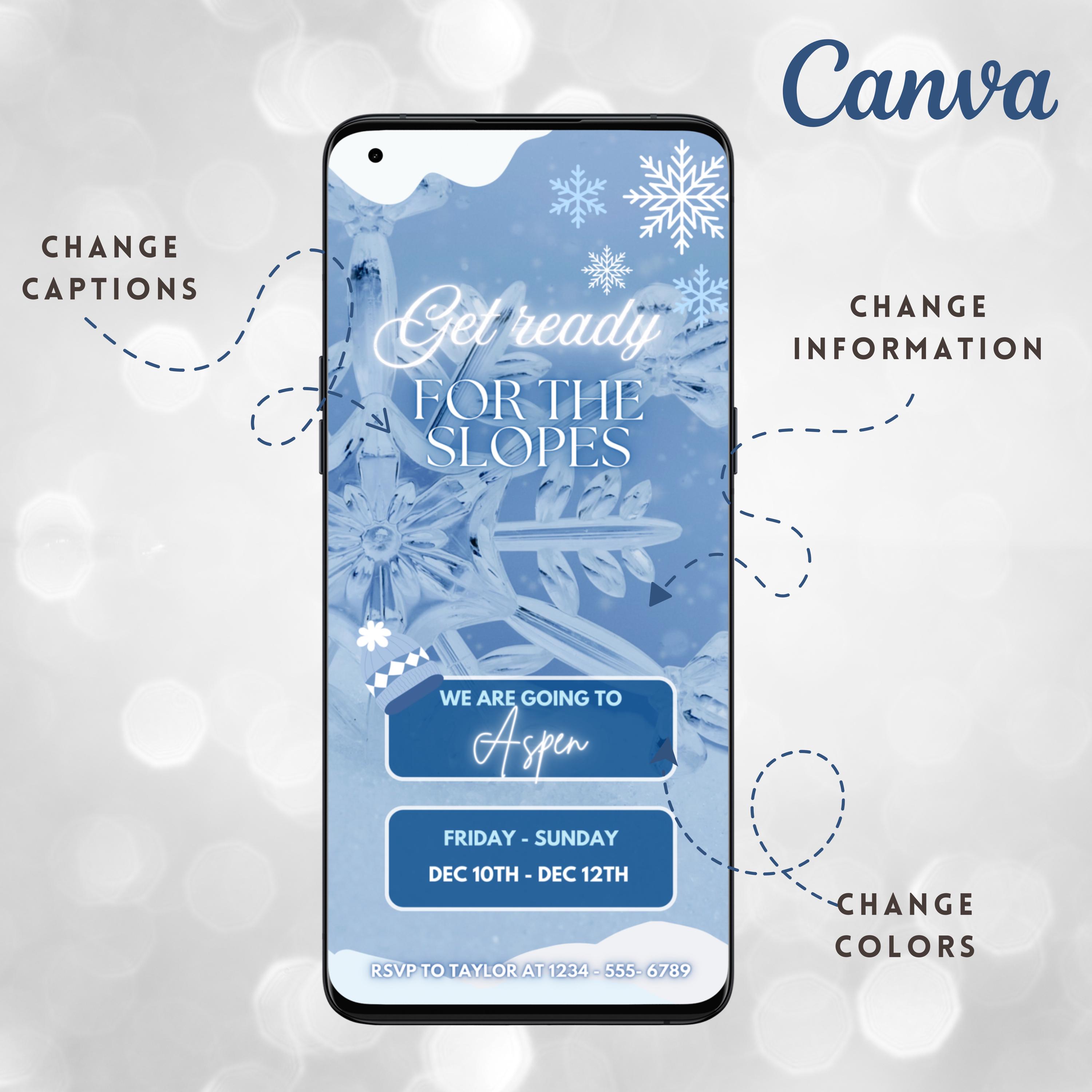 Ski Trip Invitation Itinerary Template Winter Vacation Digital Invite ...