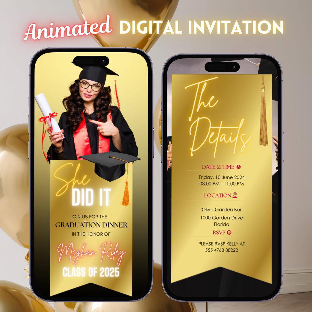 Digital Graduation Invitation Animated Graduation Party Invite Black ...