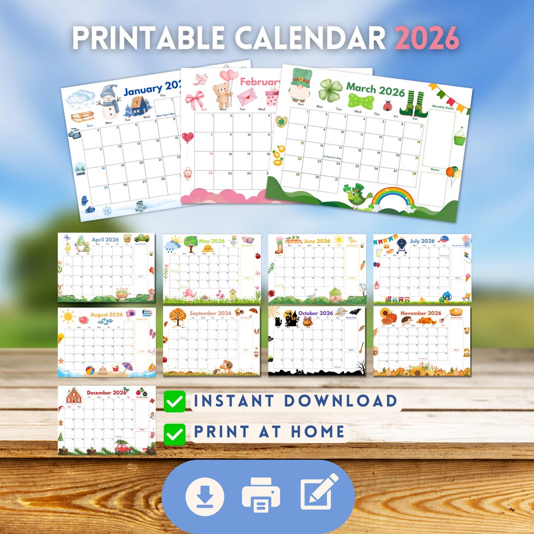 Printable 2026 Calendar Editable Monthly Planner Kids Schedule ...