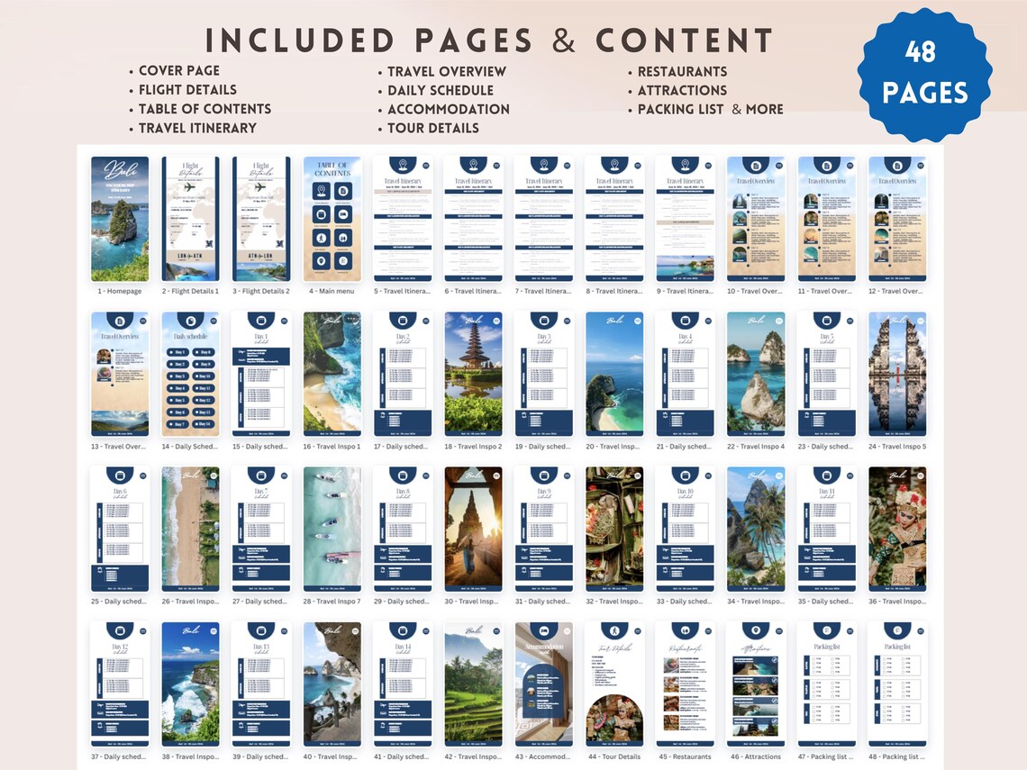 Editable Mobile Travel Itinerary: 2-week Vacation Planner (canva ...