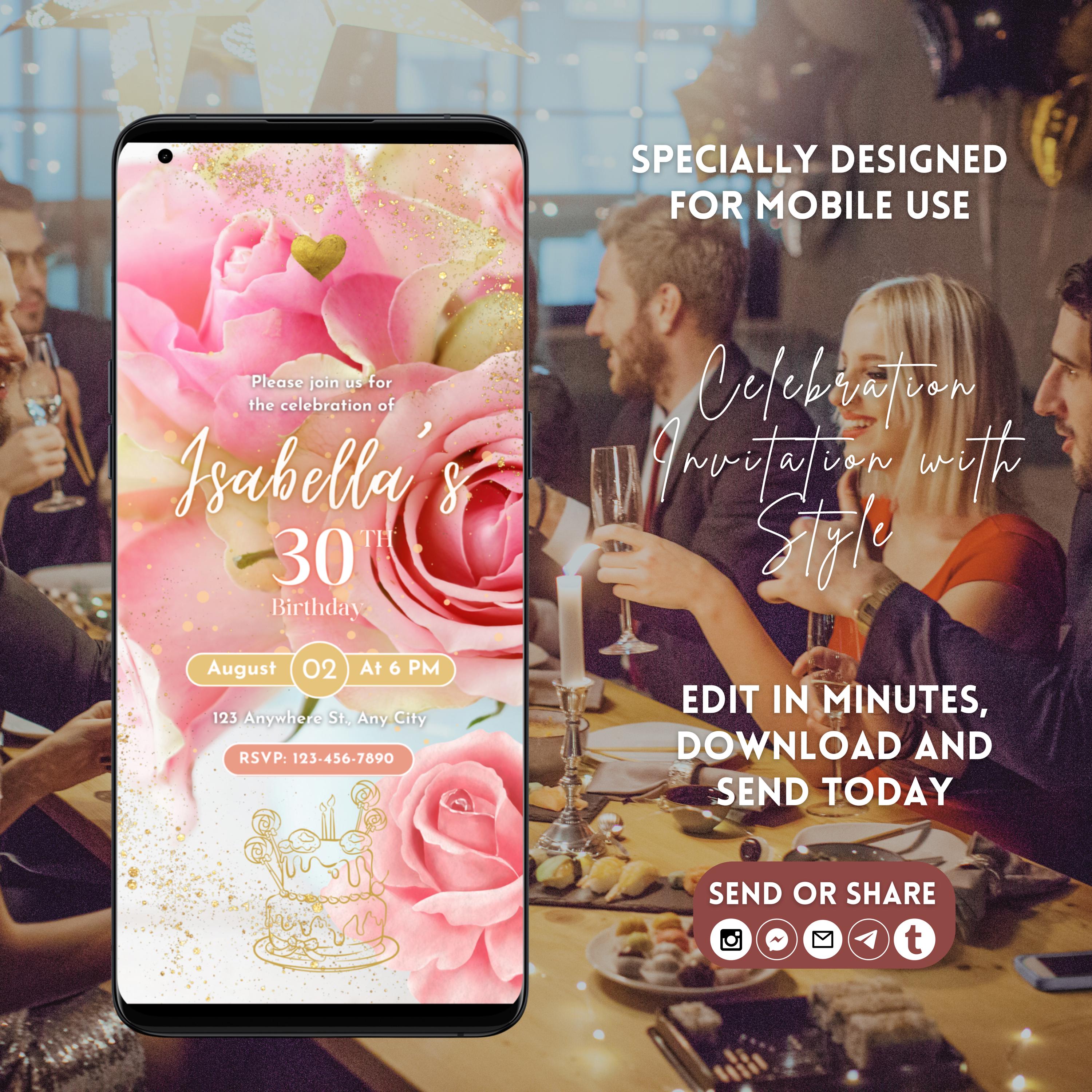 Birthday Party Invitation Digital Animated Birthday Party Invite Floral ...