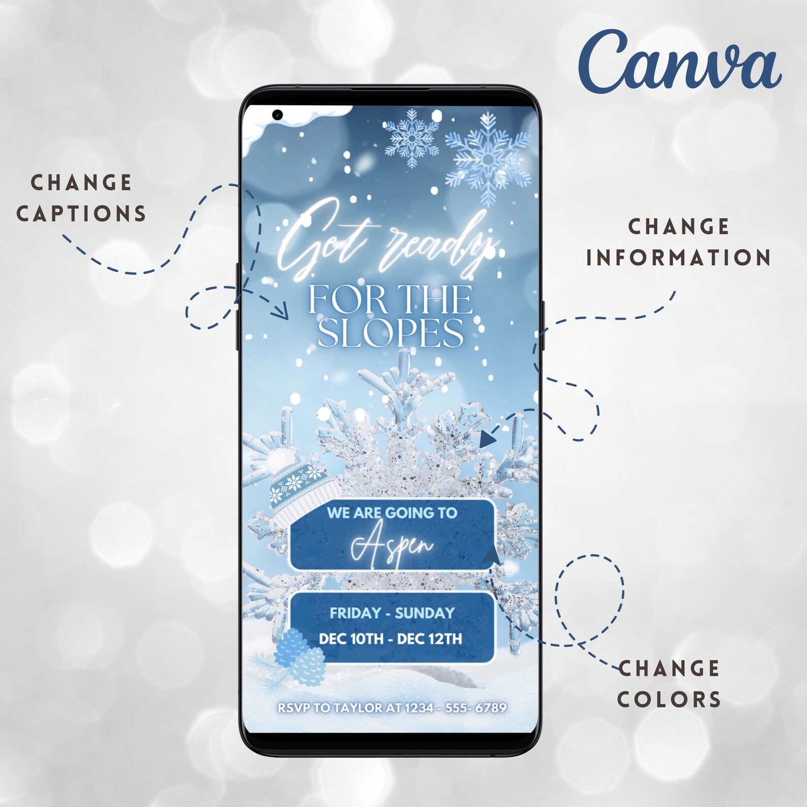 Winter Vacation Invitation Itinerary Template Ski Trip Digital Invite ...