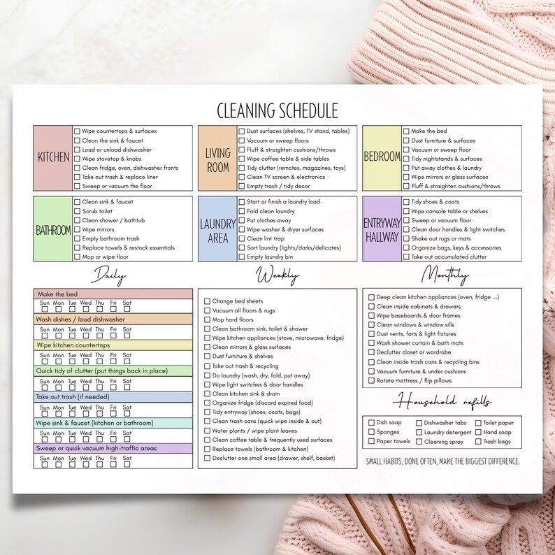 Editable Cleaning Schedule, Printable To-do Checklist, Flexible Daily ...