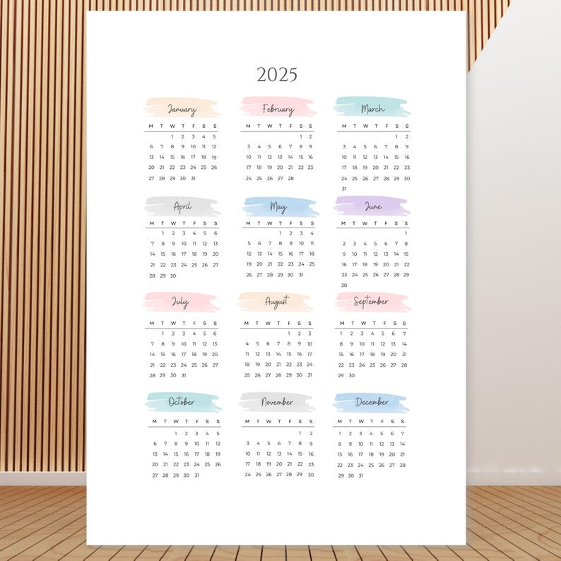 Printable 2025 Calendar Yearly Printable Calendar Pastel Minimalistic ...