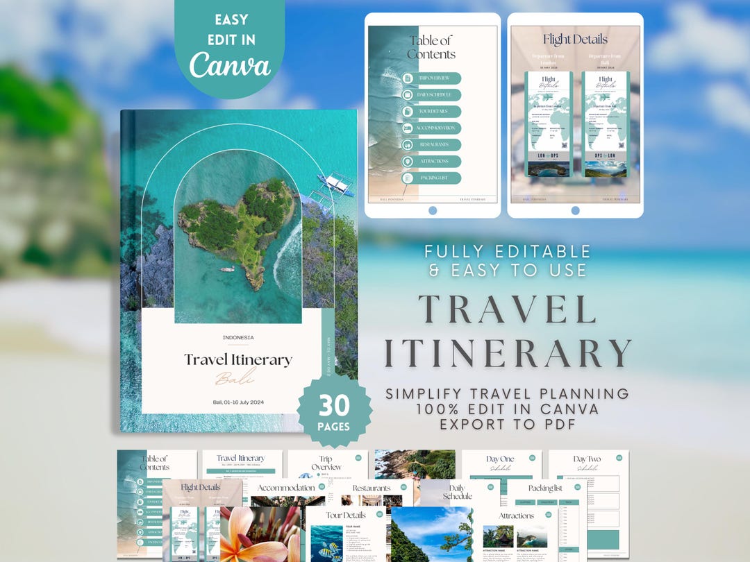 Travel Itinerary Editable Honeymoon Planner Travel Itinerary Template ...