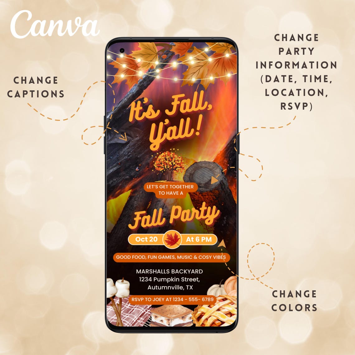 Editable Fall Party Invitation Template Digital Animated Fall Birthday ...