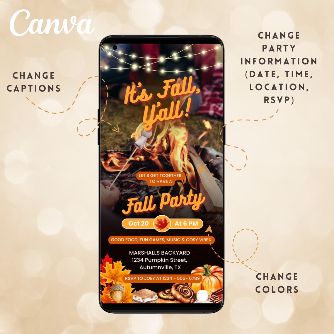 Editable Fall Party Invitation Digital Animated Fall Birthday Video ...