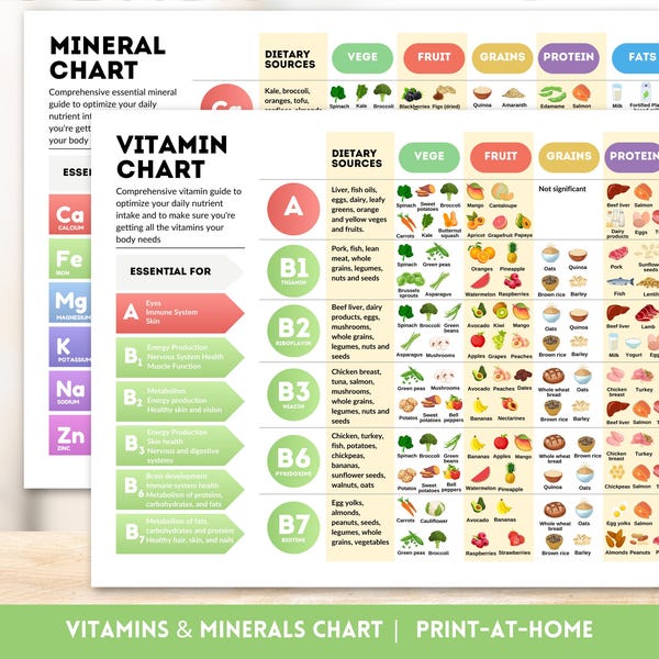 Vitamins and Minerals Chart - Etsy