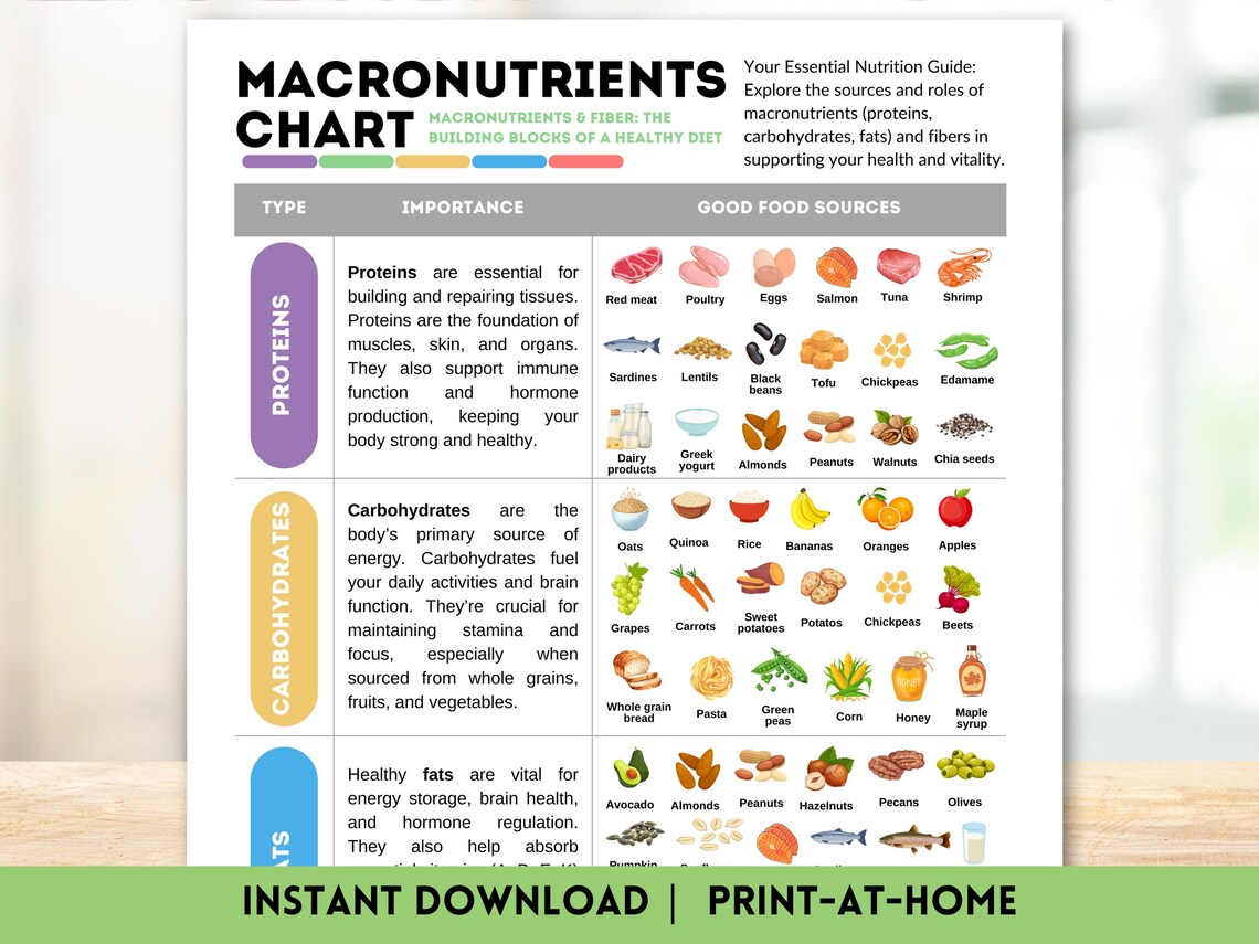 Macronutrients Chart Proteins Carbohydrates Fats Fibers Healthy Eating ...