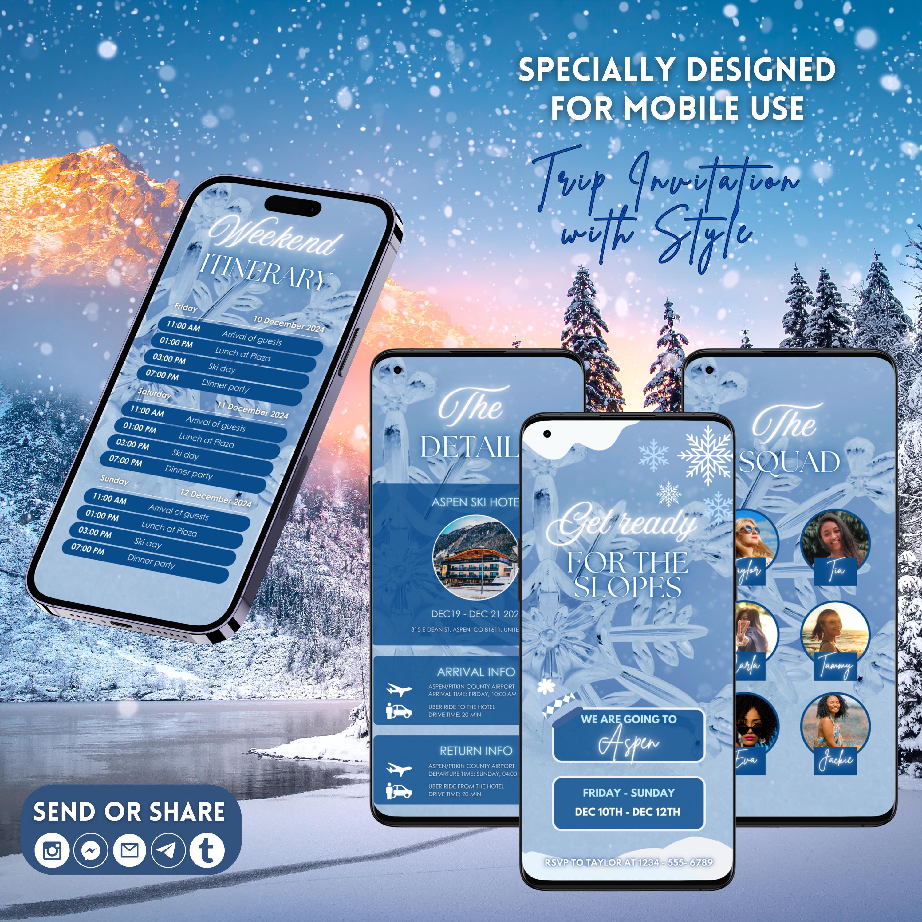 Ski Trip Invitation Itinerary Template Winter Vacation Digital Invite ...