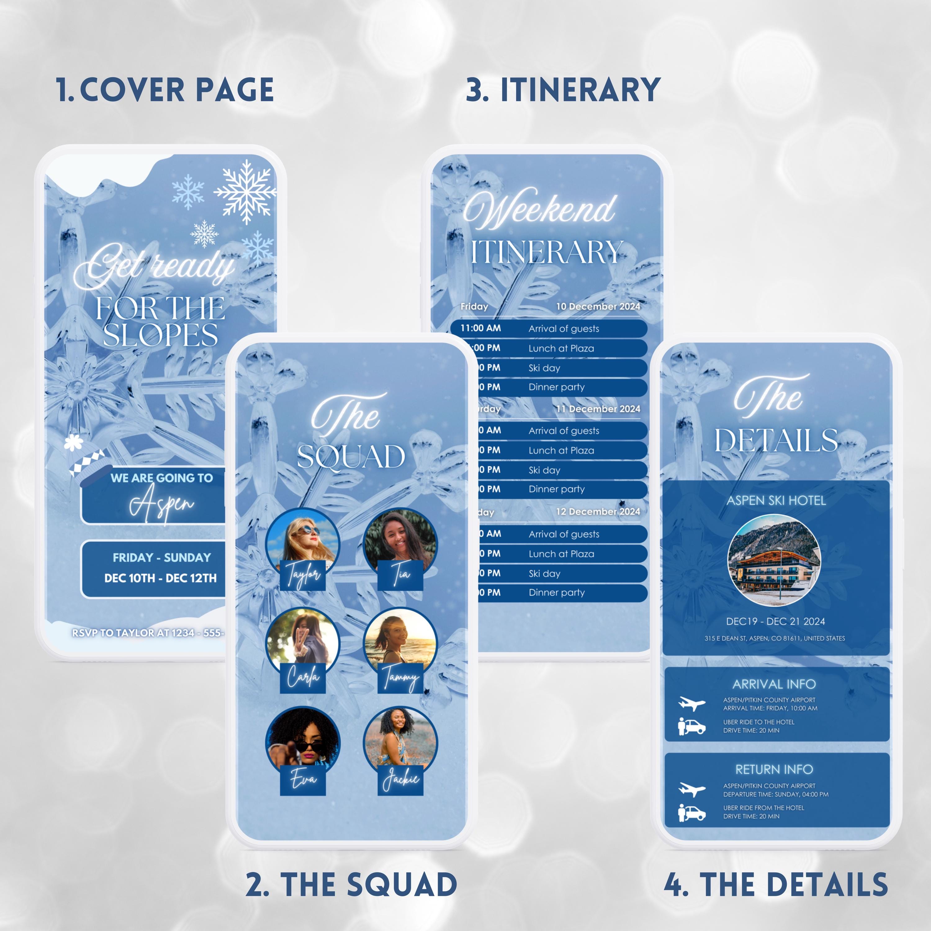 Ski Trip Invitation Itinerary Template Winter Vacation Digital Invite ...