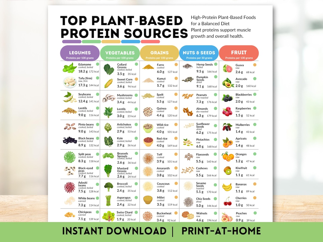 Plant Based Protein Chart Healthy Eating Reference Guide Essential Nutrients Chart Top Protein ...