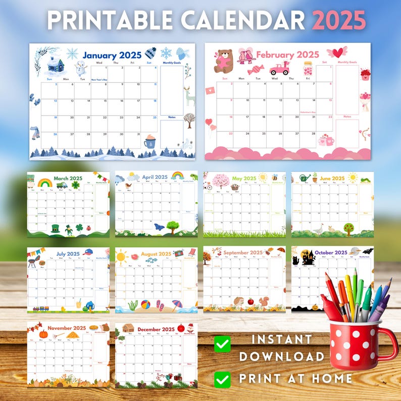 2025 Calendar Printable Editable Monthly Planner Kids Schedule ...