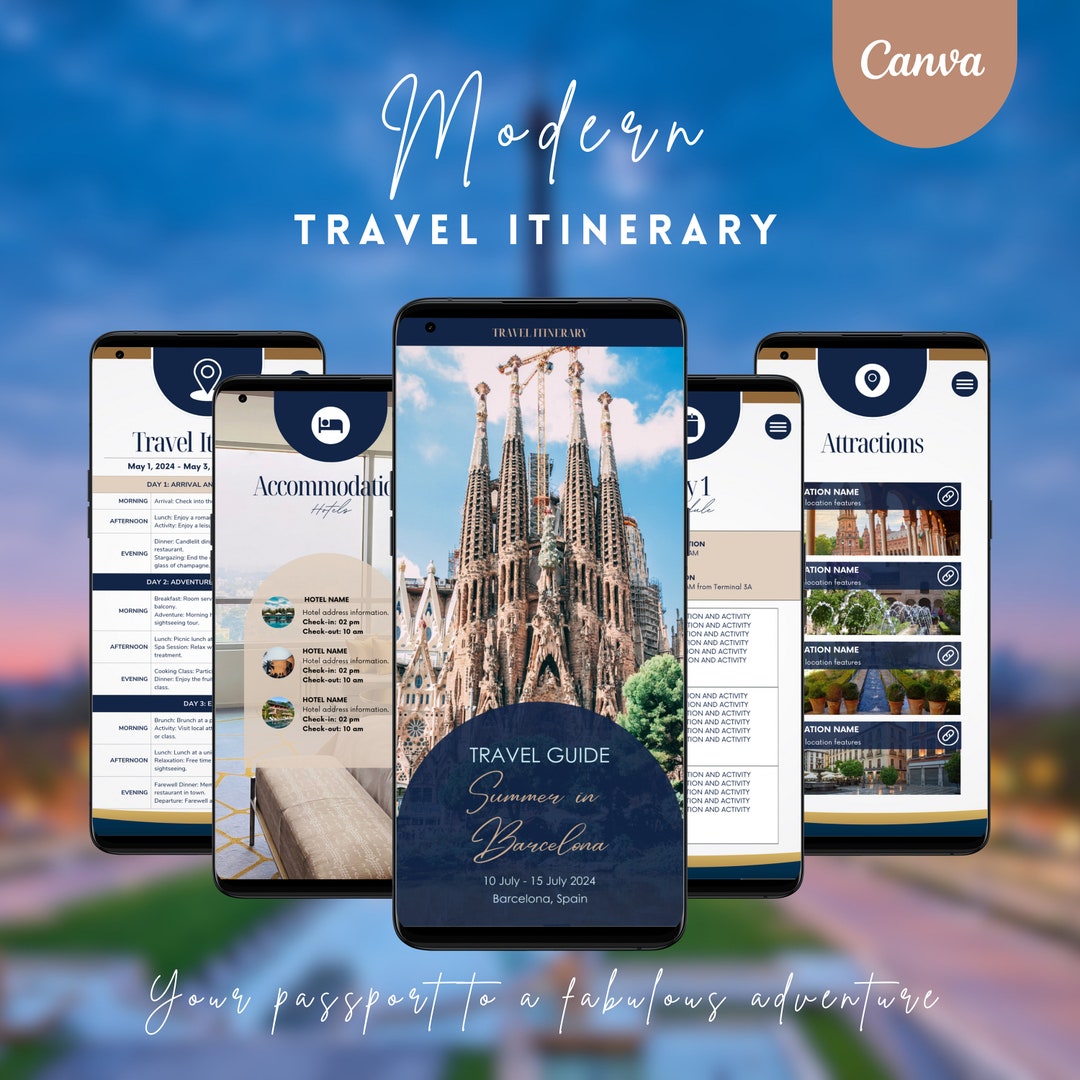 Modern Travel Itinerary Template Mobile Itinerary Honeymoon Planner ...