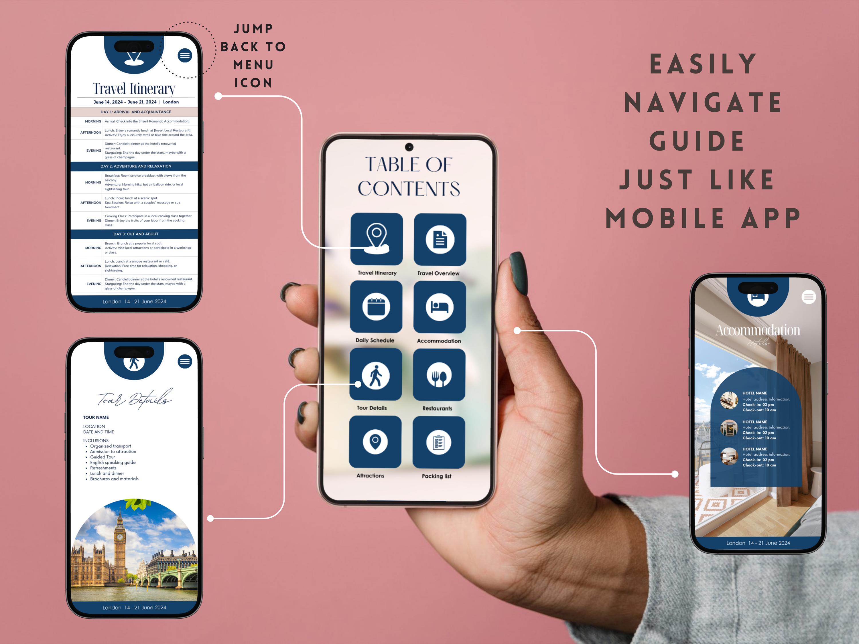 Travel Itinerary Template Digital Trip Planner Custom Mobile Travel ...