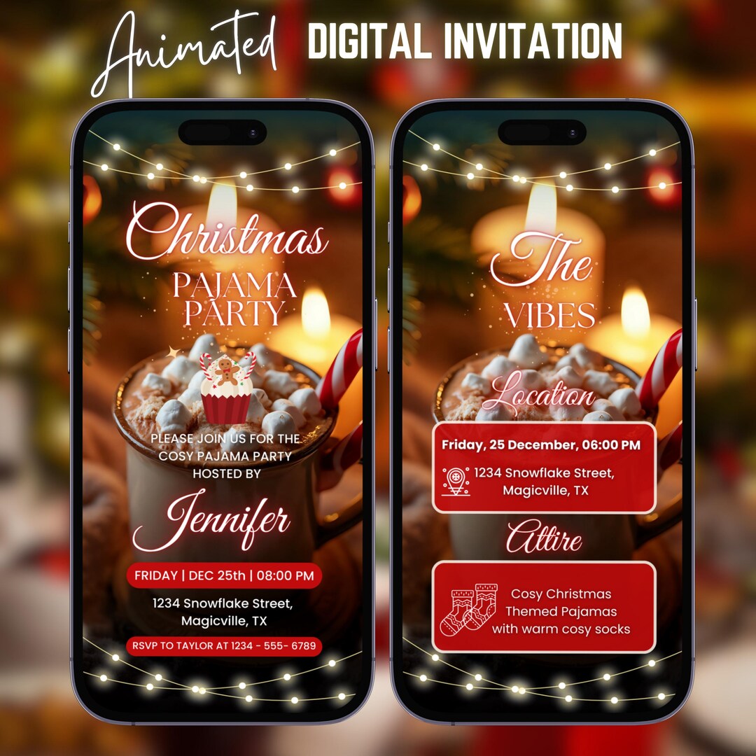Christmas Sleepover Invitation Template Animated Pajama Party Holiday ...