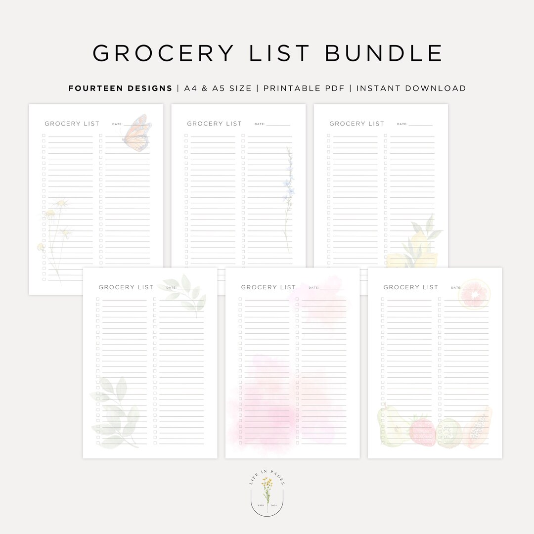 Grocery List Bundle Printable Grocery List Digital Grocery List A5 A4 ...
