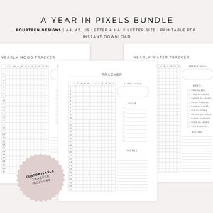 Year in Pixels Printable Habit Tracker Bundle | Customisable | Track ...