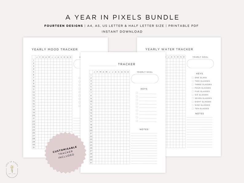 Year in Pixels Printable Habit Tracker Bundle | Customisable | Track ...