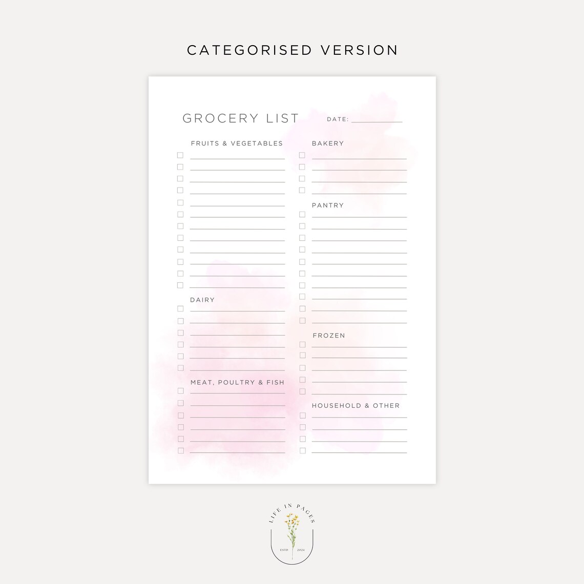 Grocery List Pink Blush Printable Grocery List Digital Grocery List A5 ...