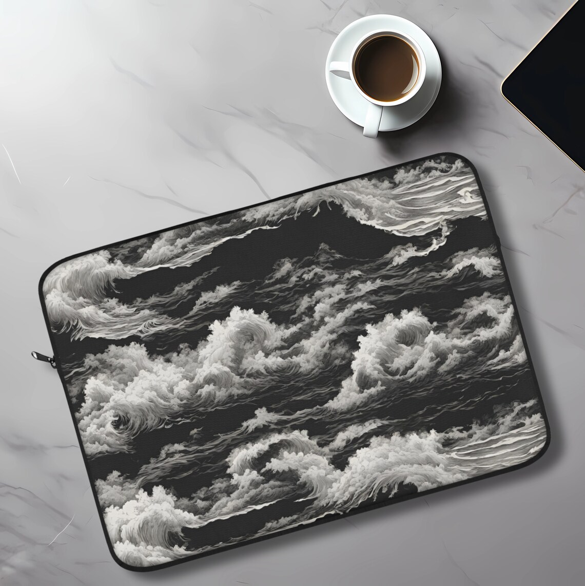 Smoke Black White Gray Abstract Design Laptop Sleeve Dark Colored Goth ...