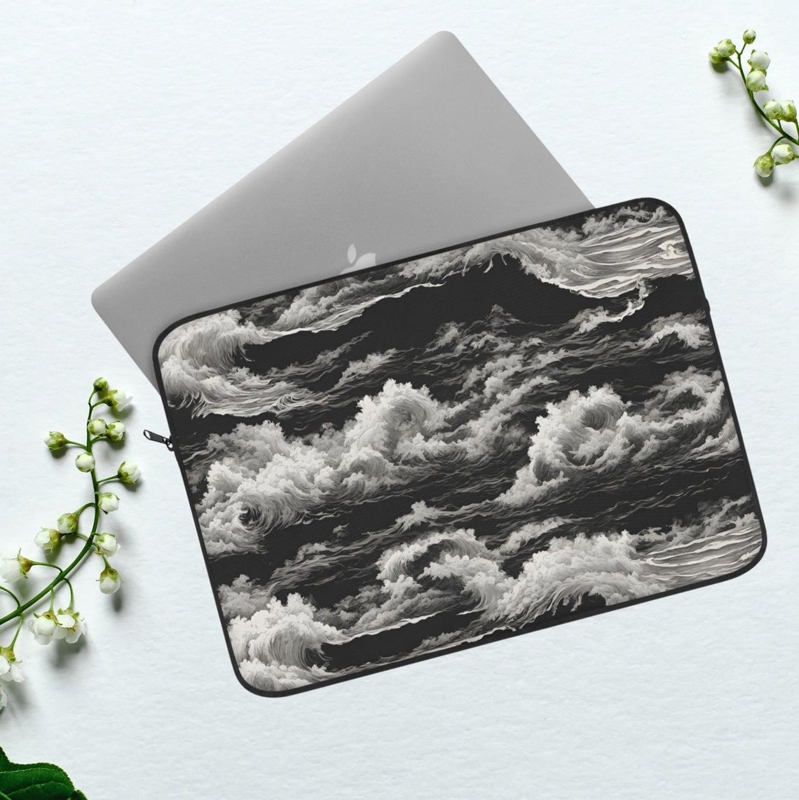 Smoke Black White Gray Abstract Design Laptop Sleeve Dark Colored Goth ...
