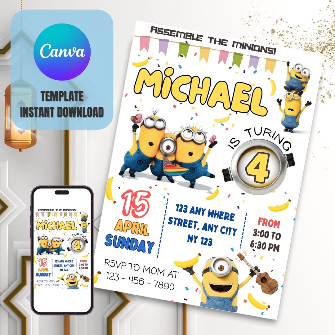 Minions Invitation Kids Invitation Digital Party Invite Modern Birthday ...