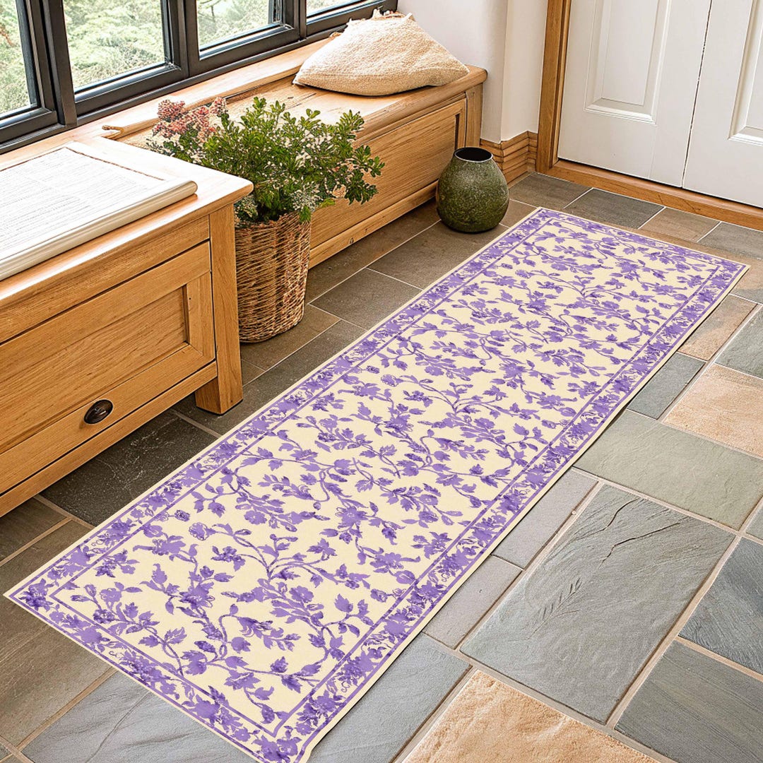 Lilac Floral Runner Rug: Vintage Turkish Style, Overdyed Oriental - Etsy