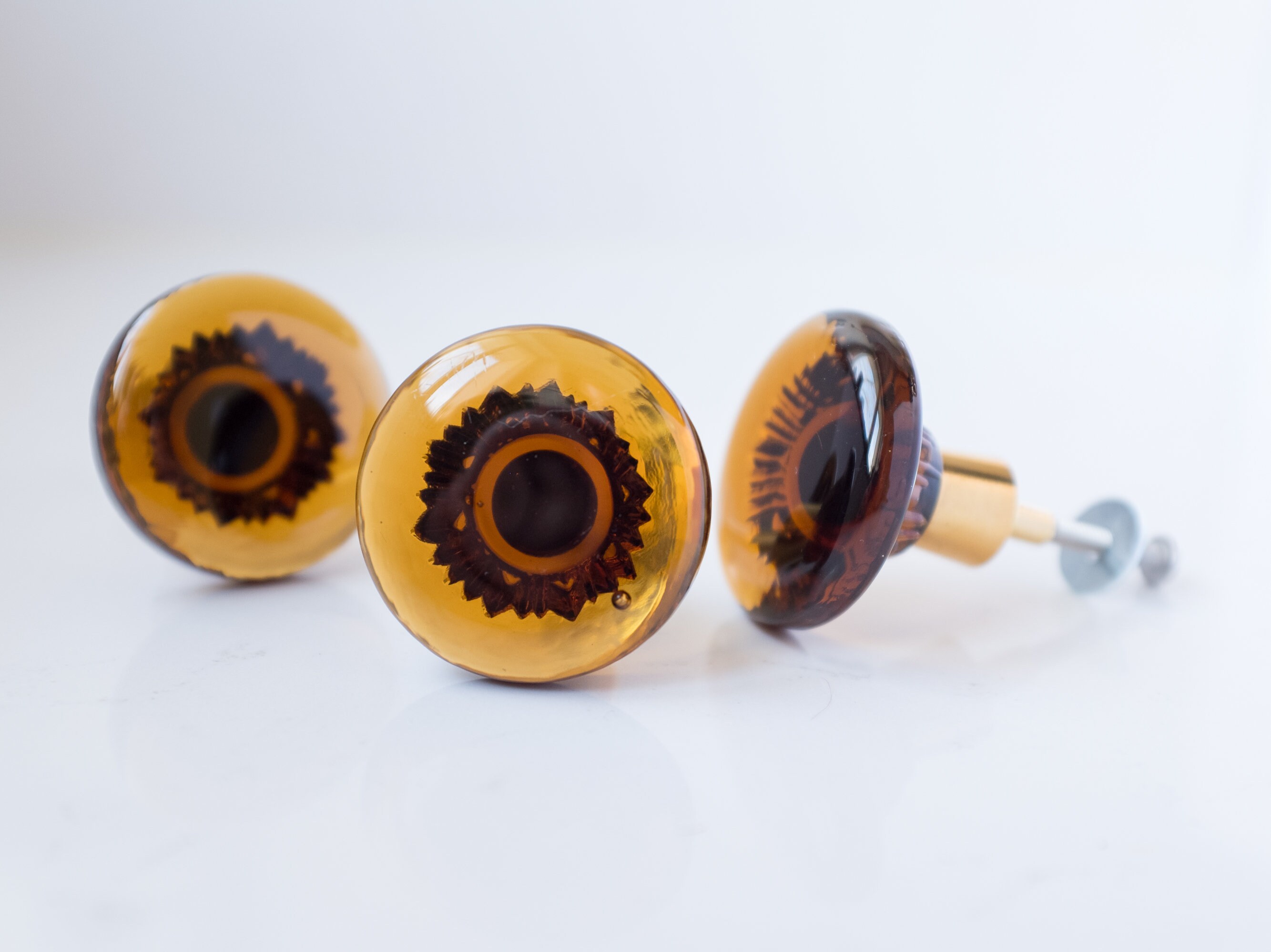 Vintage Swedish Glass Knobs From the 1960s From Lindshammar Glassworks Amber Brown for Dressers ...