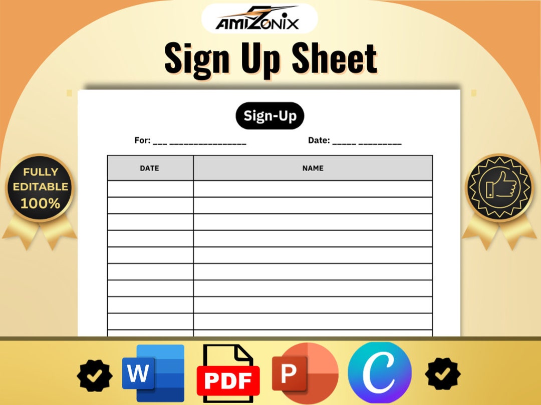 Participant Sign-up Form Attendance Tracker Registration Record ...