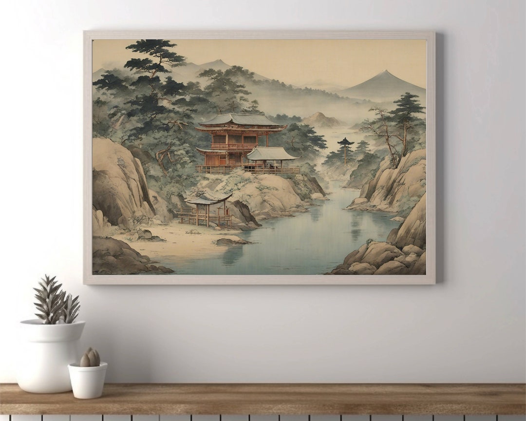 Japanese Temple Painting, Japan Wall Art, Painting, Vintage Painting ...