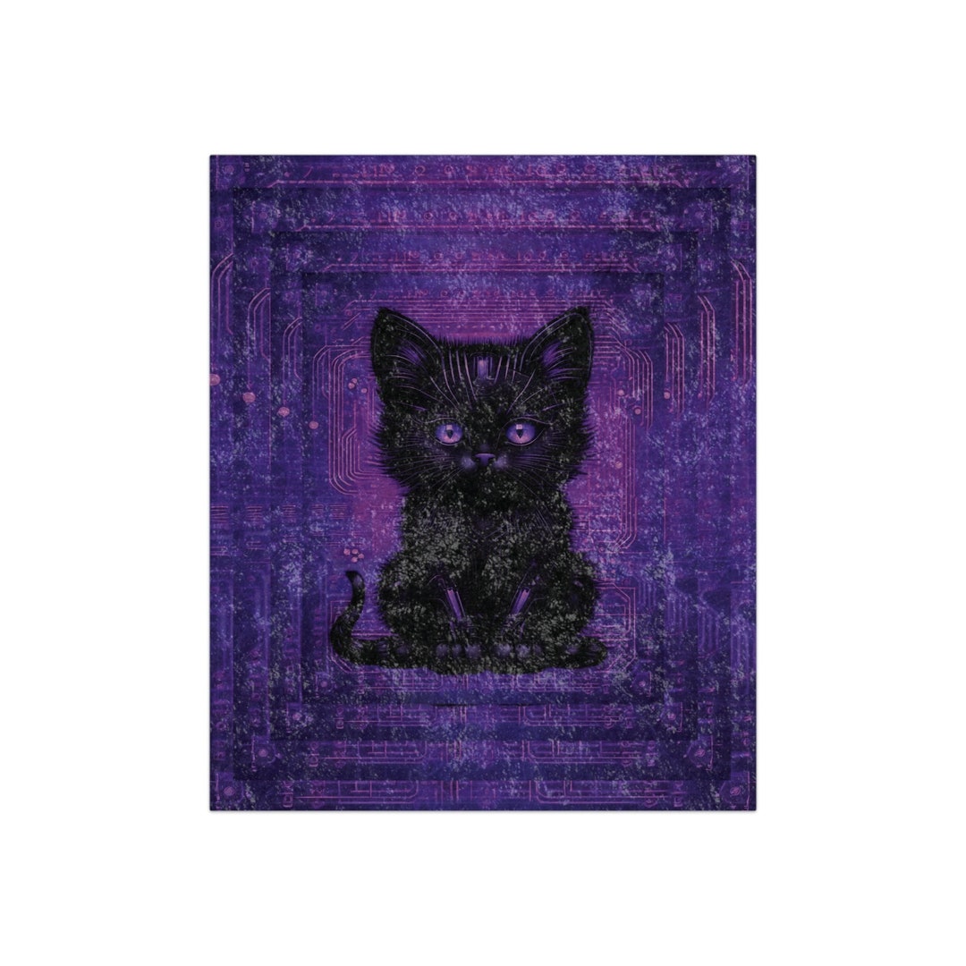 Cyber Circuit Cat Crushed Velvet Blanket | Black Kitten in Cyberpunk ...