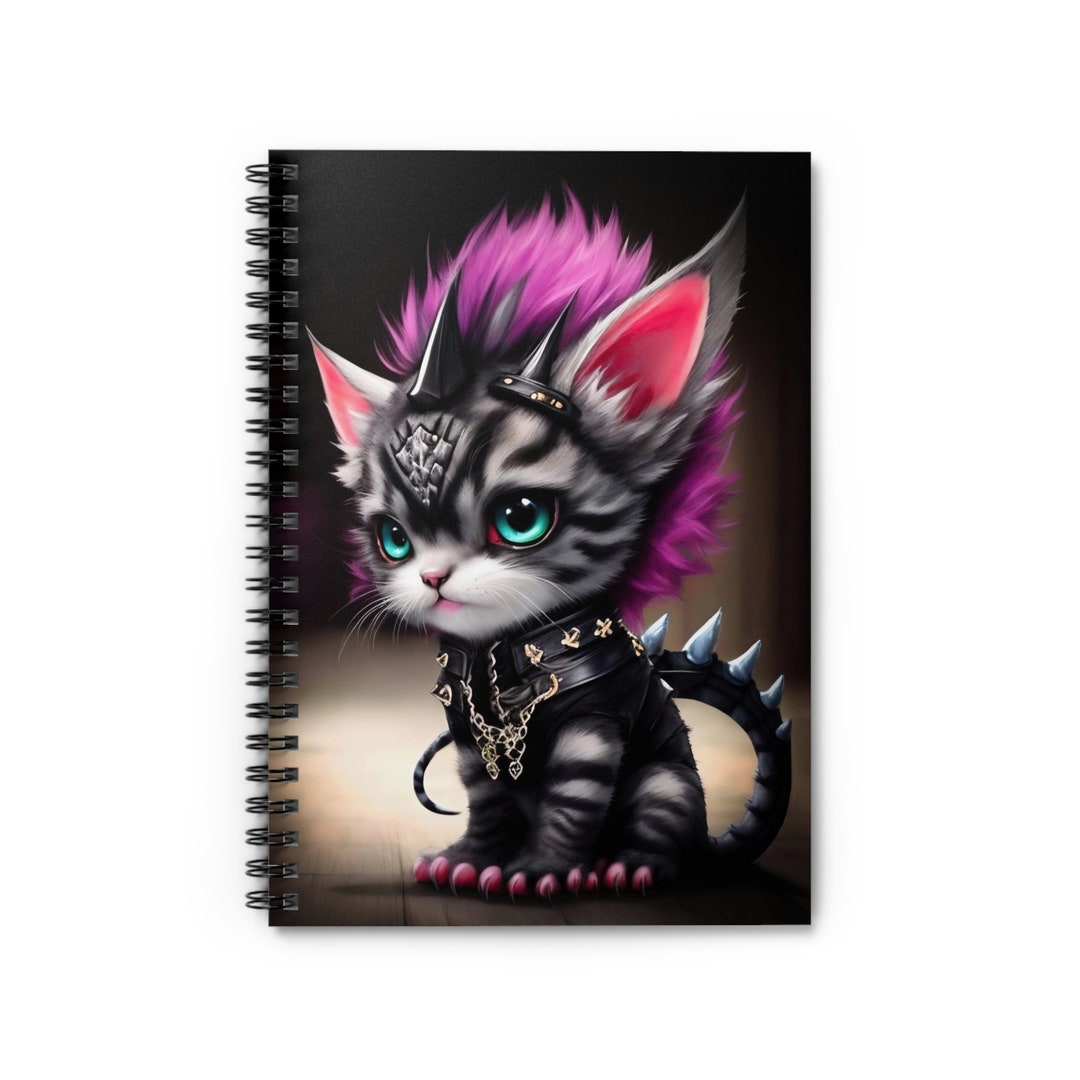 Cat Notebook Spiral Notebook Gray Tabby Kitten Dragon Electro Punk Art ...